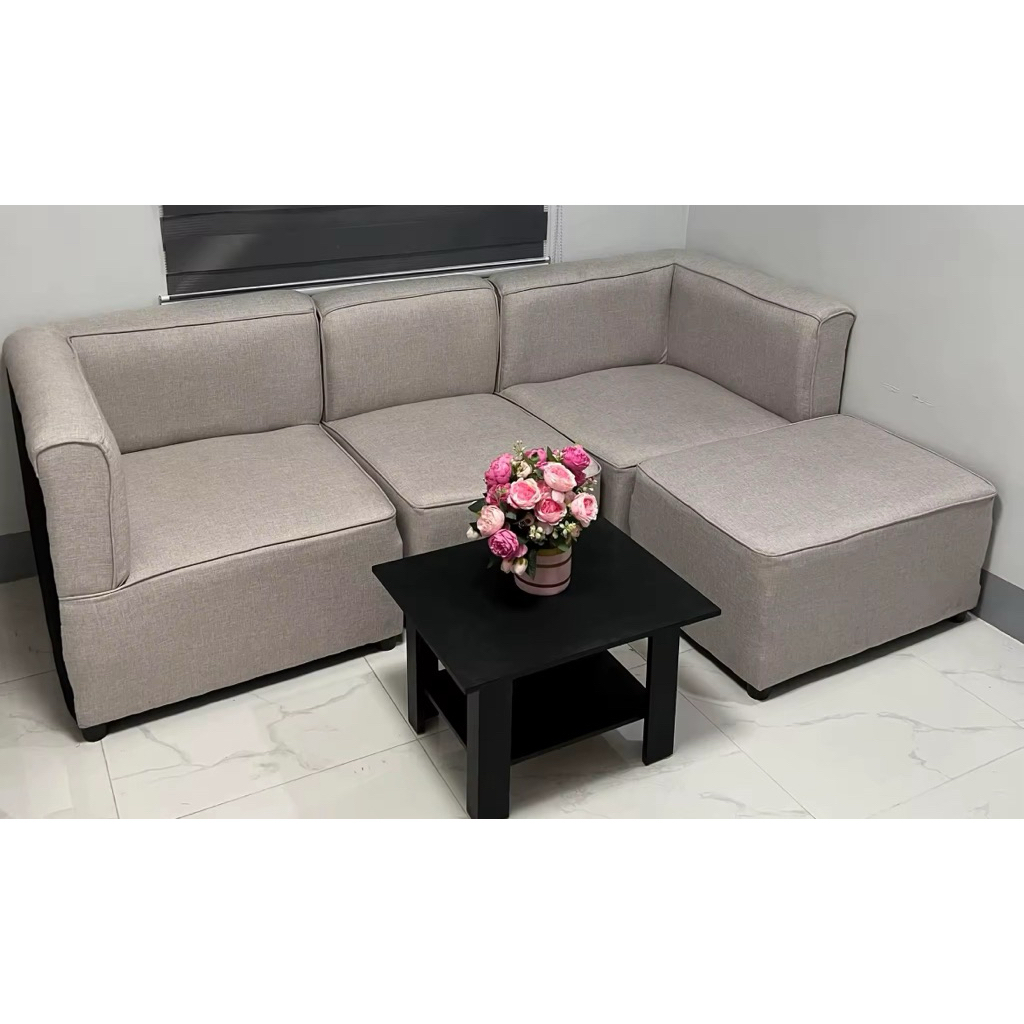 Brand new sala set L shaped light grey fabric sofa with center table ...