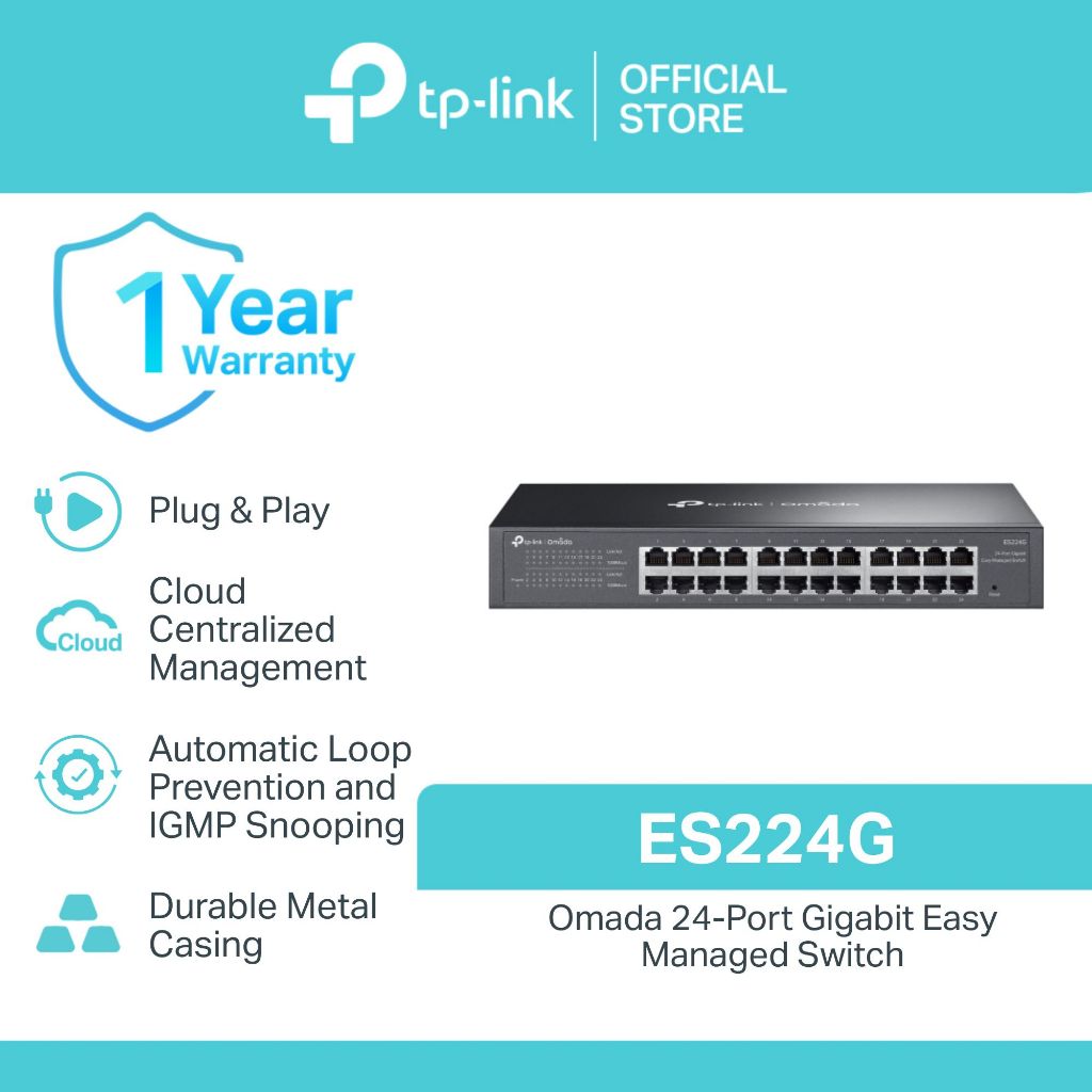 TP-Link ES224G Omada 24-Port Gigabit Easy Managed Switch | Shopee ...