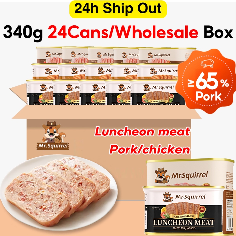 Mr.Squirrel 340g×24 (1BOX) Luncheon Meat Pork/Chicken/Black Pepper ...