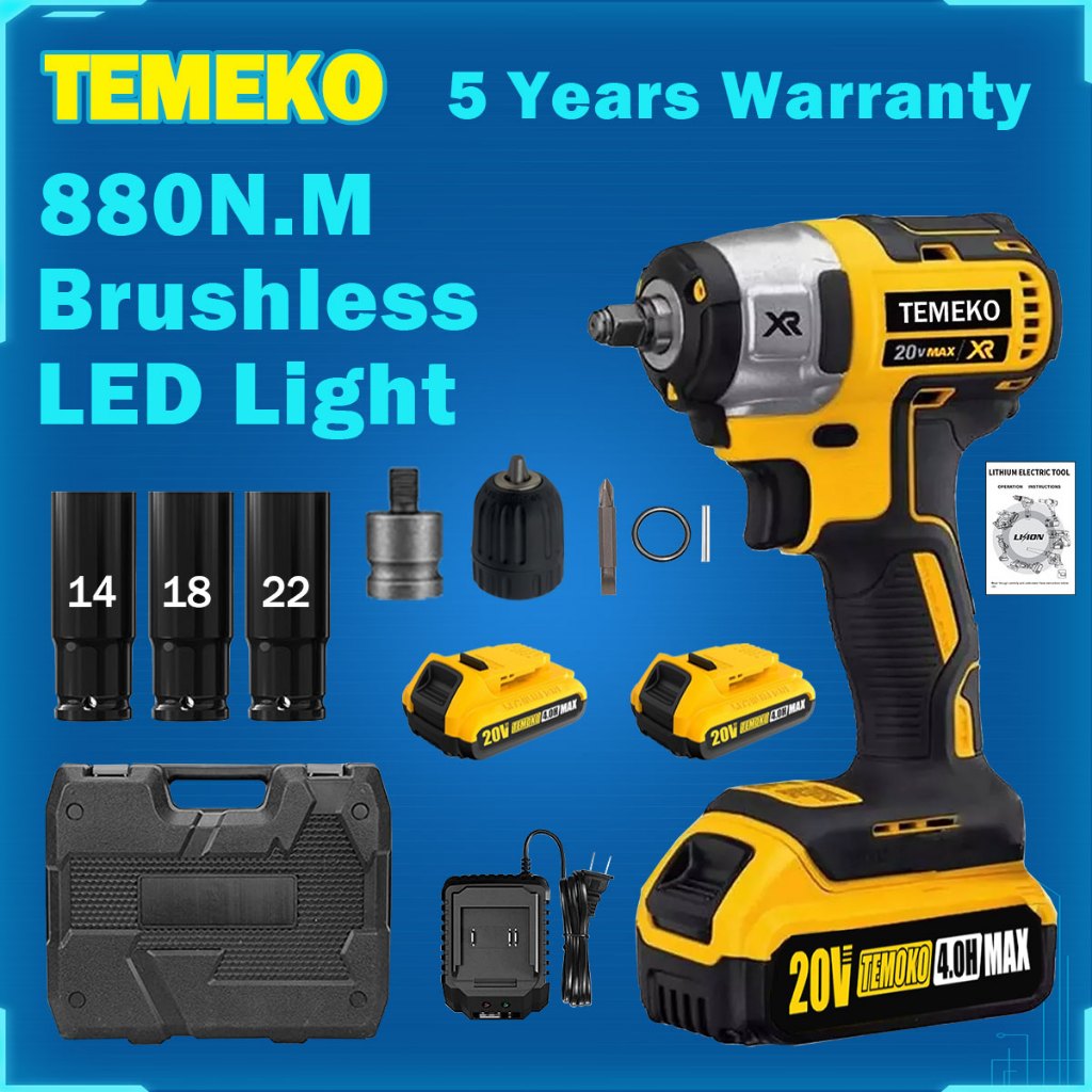 TEMEKO 880/1600/2400N.M Brushless Cordless Impact Wrench Industrial Torque Cordless Full ...