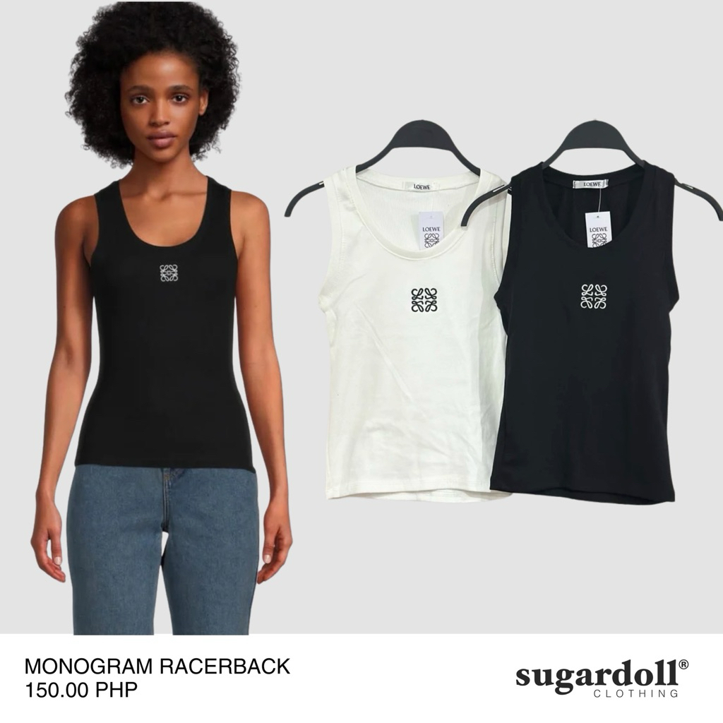 Monogram Racerback Full Length Sando Scoop Neck Cotton Knitted Anagram Tank Top Sleeveless ...