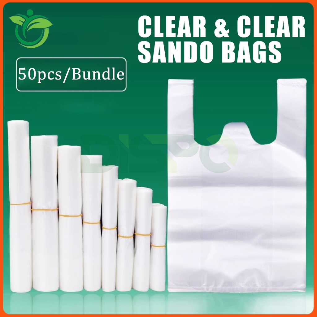 50pcs White Plastic Bags Transparent Sando Bags Supermarket Shopping ...