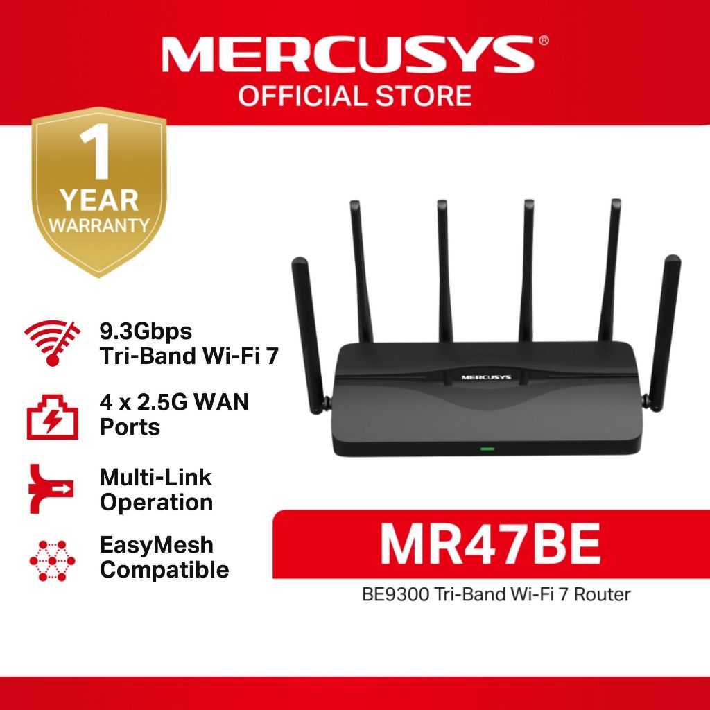 Mercusys Official | MR47BE | BE9300 | Tri‑Band | Wi‑Fi 7 | Home ...
