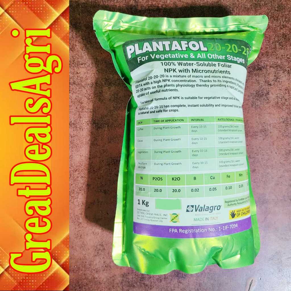 PLANTAFOL 20-20-20 FOLIAR FERTILIZER (1 KILO) VALAGRO ITALY WATER ...