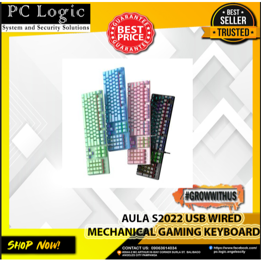 AULA S2022 USB WIRED MECHANICAL GAMING KEYBOARD BLUE SWITCH FULL SIZE 104 LIGHTNING KEYS 2-COL ...