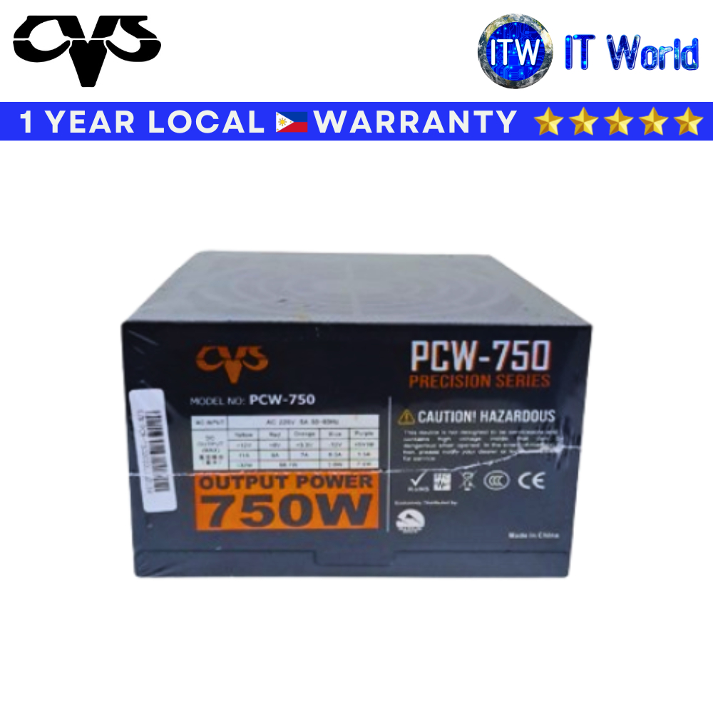 CVS Power Supply PCW-750W Standard ATX 120mm Fan Black PSU (PCW-750 ...