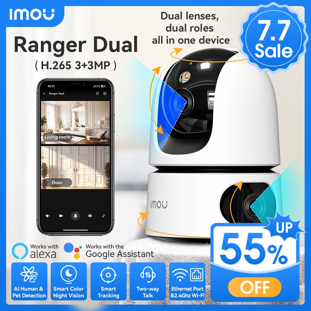 IMOU Ranger Dual Dual Lens CCTV Camera WiFi Connect to Cellphone with Audio Home Indoor Cam Pet ...