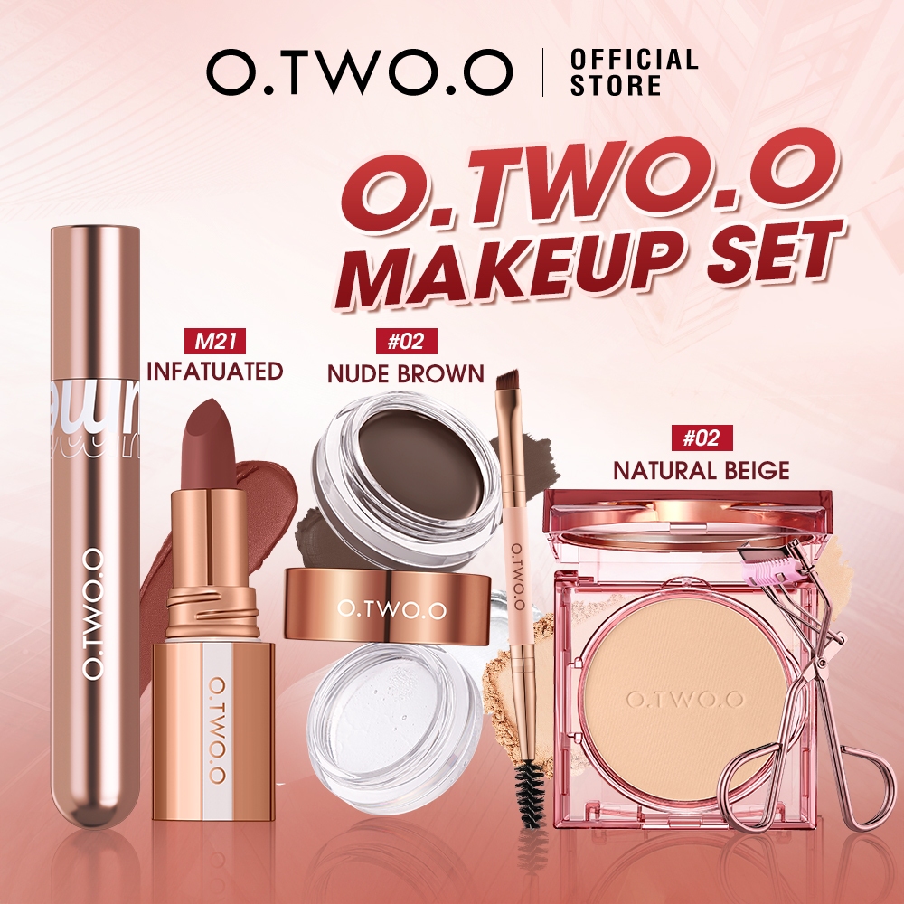 O.TWO.O Makeup Set Face Powder+Eyebrow Cream+Matte Lipstick+Mascara ...