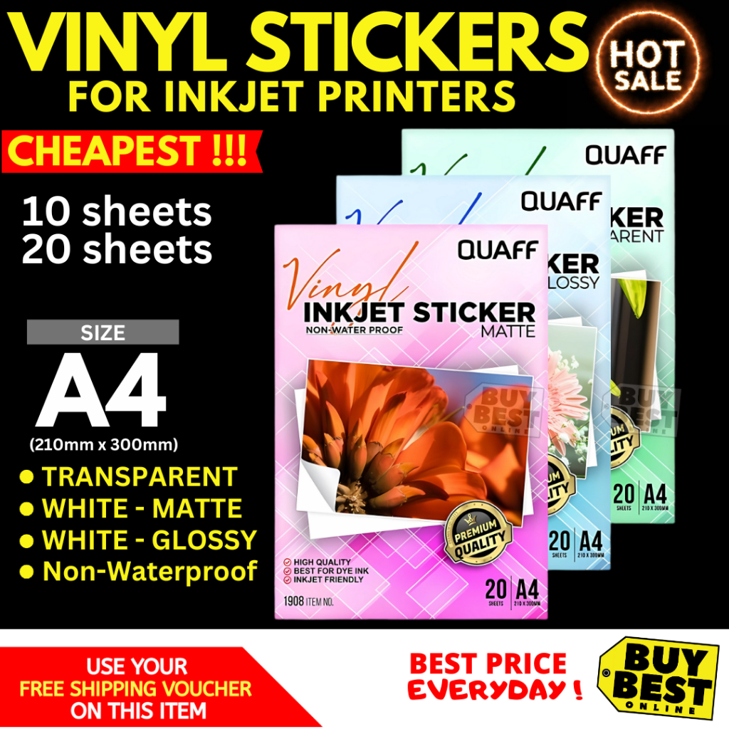 MegaDiscount] Quaff Vinyl Inkjet Sticker A4 Size Glossy Matte ...