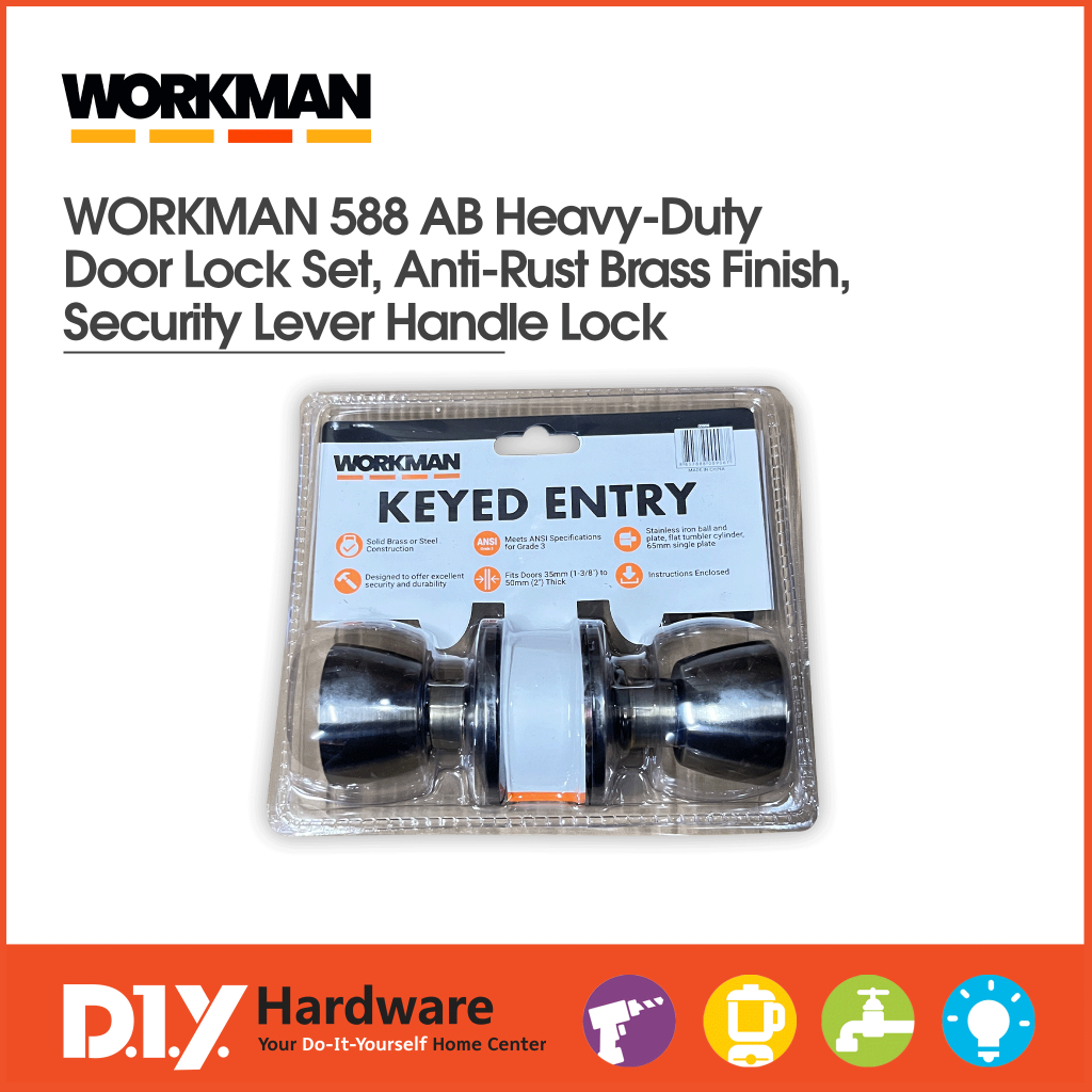 WORKMAN 588 AB Heavy-Duty Door Lock Set – Anti-Rust Brass Finish ...