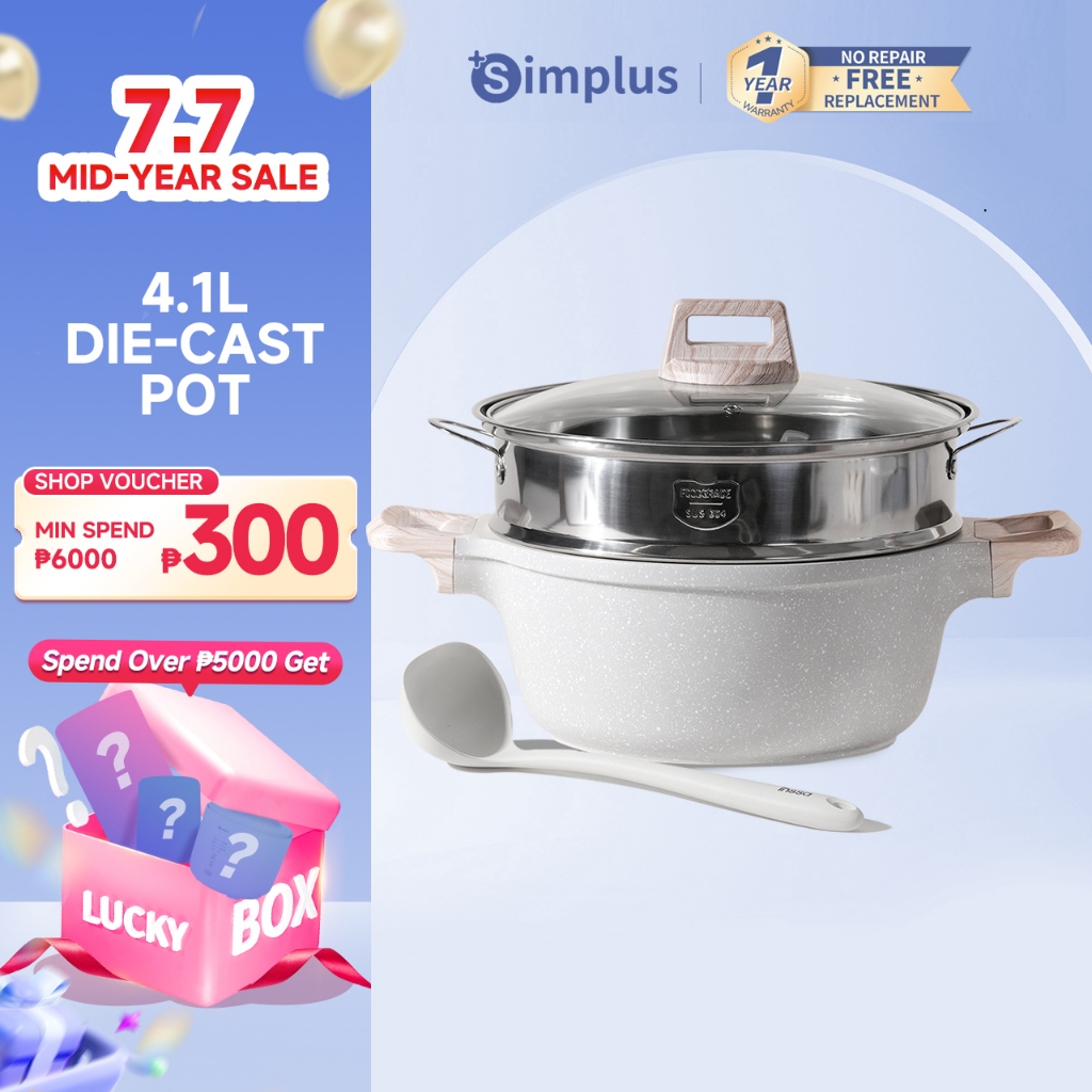 Simplus 24cm Stockpot Non-Stick Soup Pot +Stainless Steel Steamer+ ...