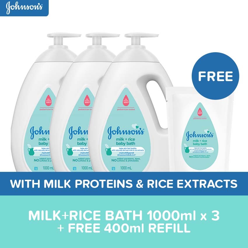 Johnson's Milk+Rice Bath 1000ml x 3 + FREE 400ml Refill | Shopee Philippines