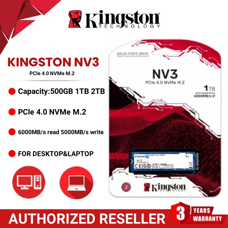 Kingston NV3 M.2 2280 NVMe SSD PCIe 4.0 Gen 4x4 Up to 6000 MB/s SNV3S/500GB/1TB/2TB | Shopee ...