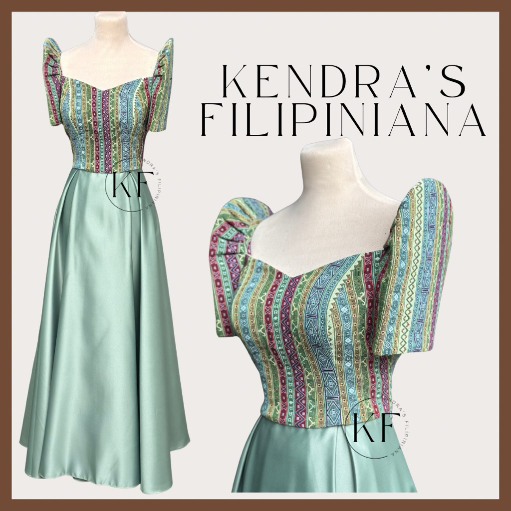 Modern Filipiniana Ethnic Plain Top with Pleated Skirt (sage of green ...
