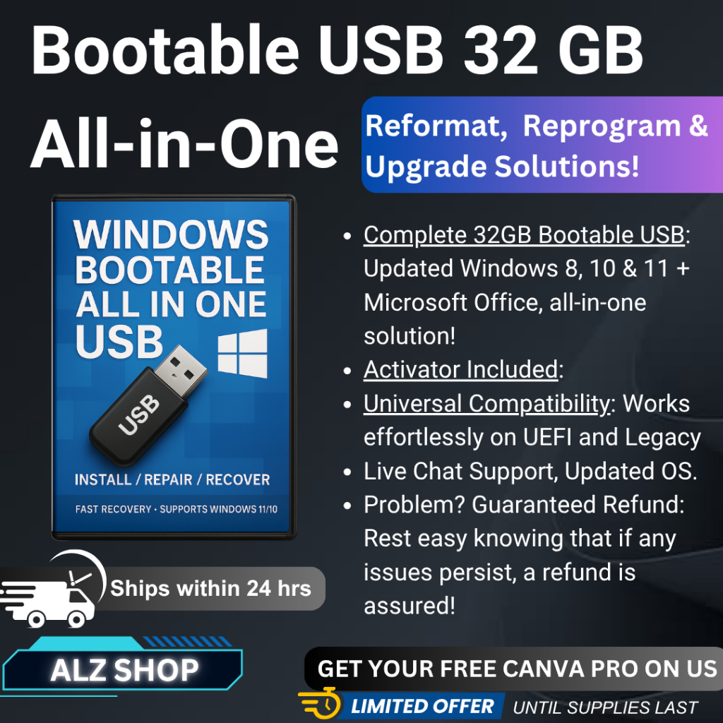 Complete Bootable USB ALL-IN-ONE Package Windows 32 64GB Reformatting ...