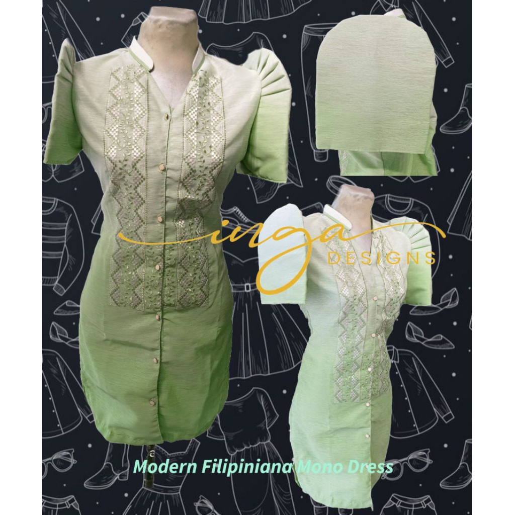 Modern Filipiniana- Mono dress sage green | Shopee Philippines