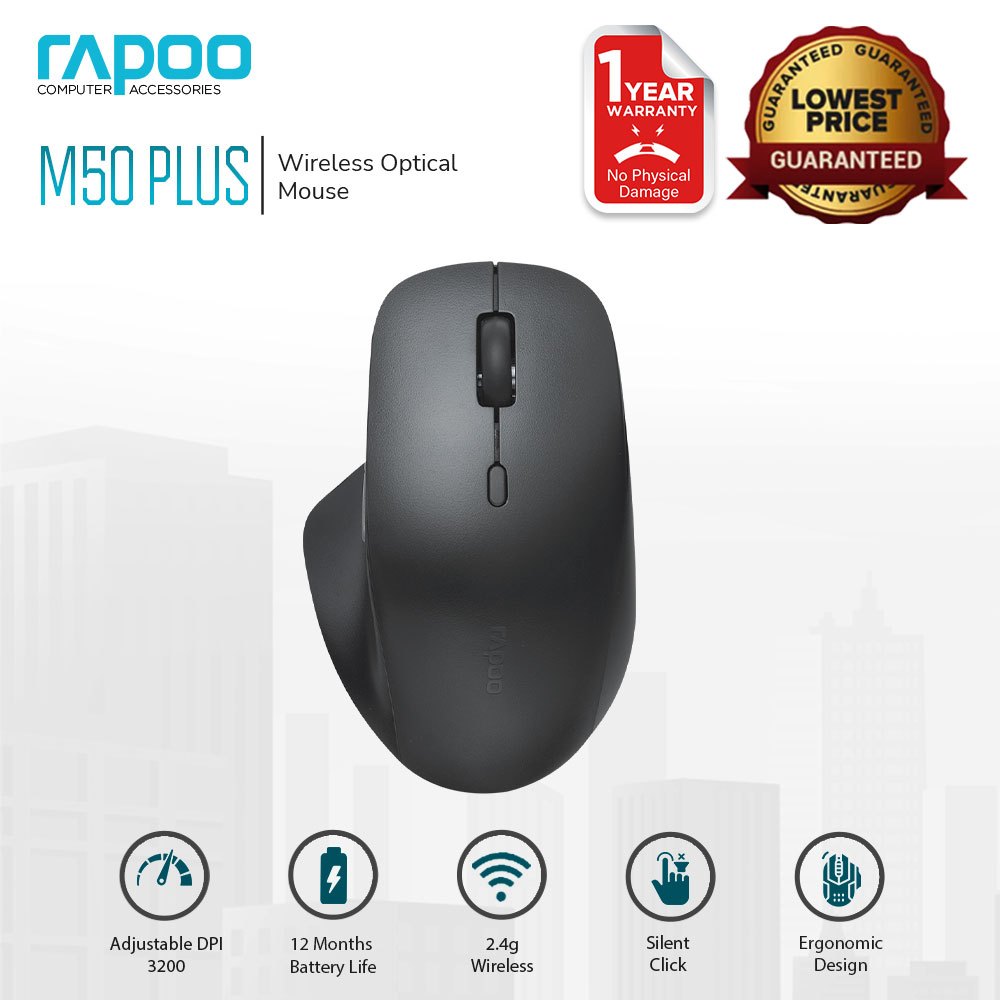 Rapoo M50 Plus Wireless Optical Mouse With Silent Click And 3200DPI ...