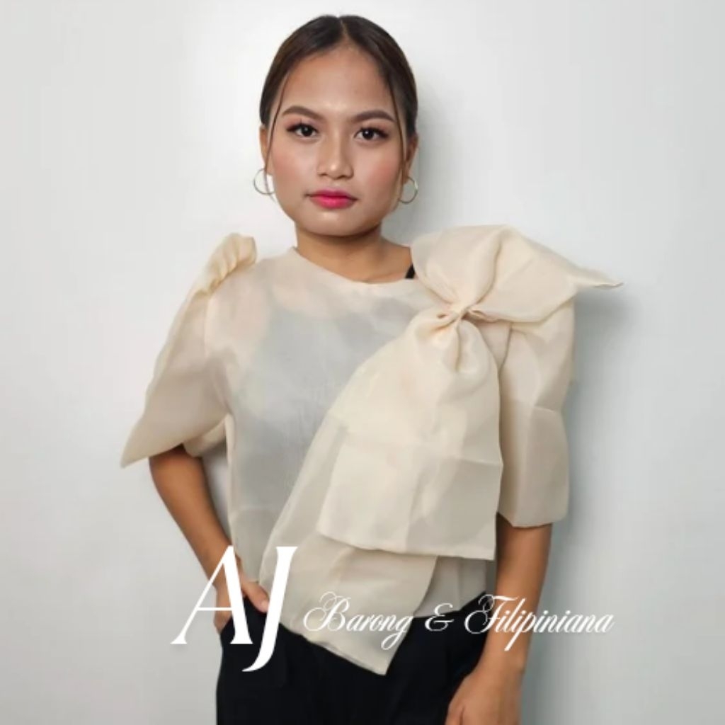 Modern filipiniana Kimona crop top taiwan jusi with detachable ribbon ...