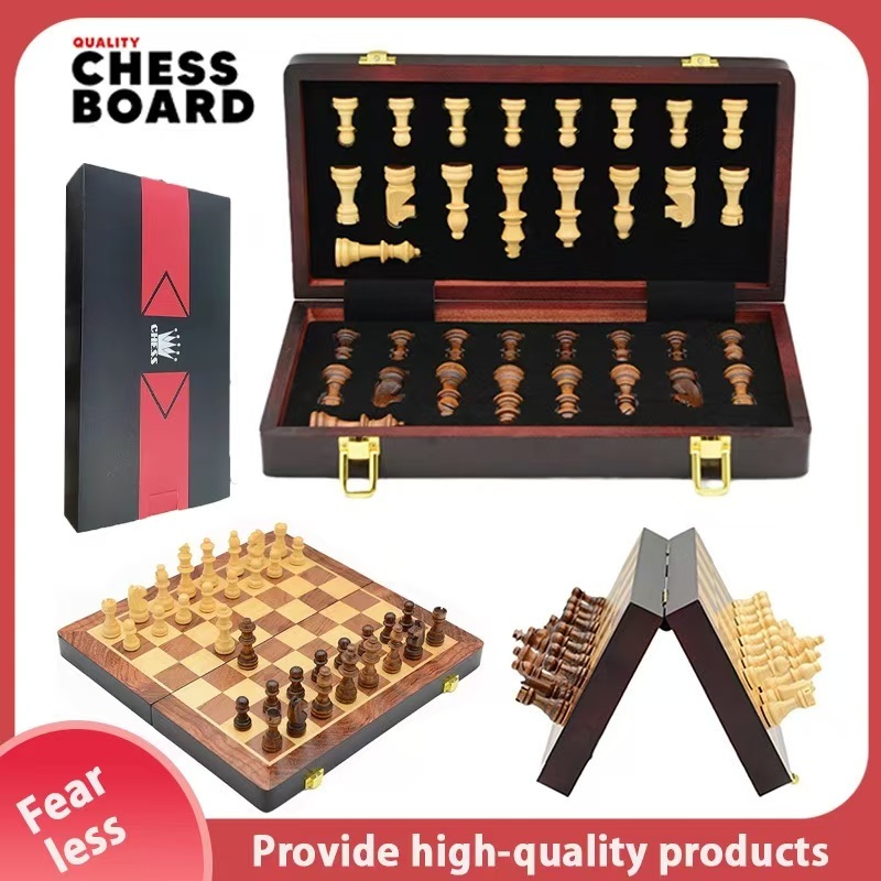 Luxury Magnetic Chess Set Traditional Wooden Folding Puzzle Chess board ...