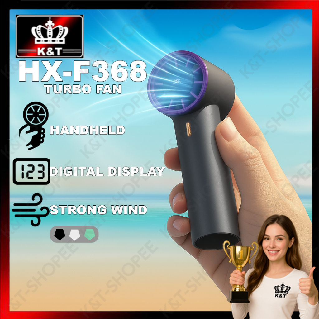 HX-F368 Turbo Fan Rechargeable Handheld High-Speed Fan 100 gears Personal Outdoor Travel Turbo ...