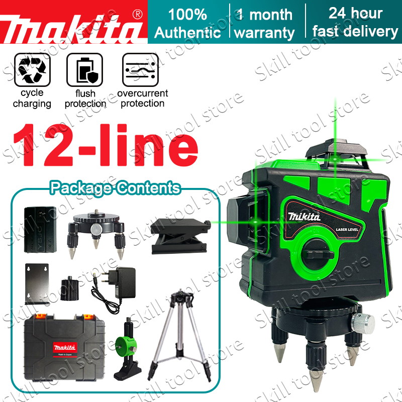 12 Line Laser Level Green Light Self-Leveling 360° Rotary Cross 3D Auto ...