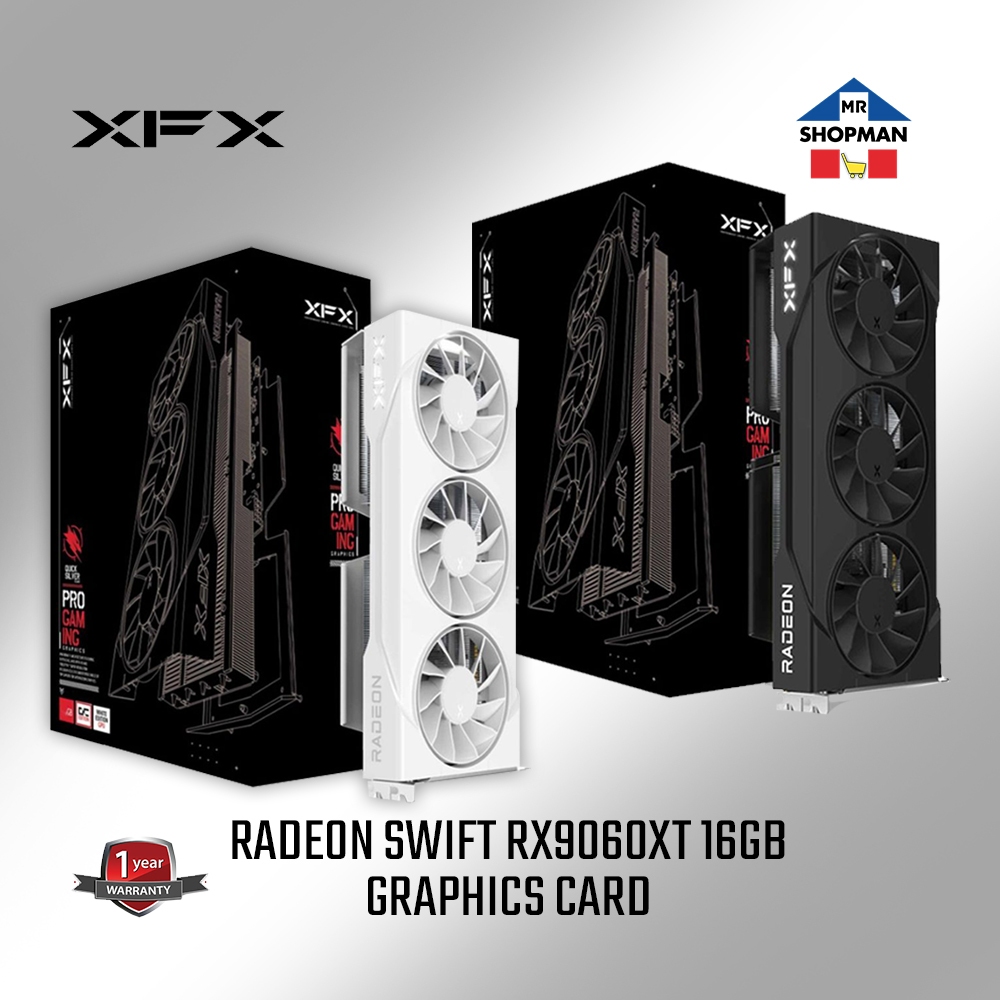 XFX Swift AMD Radeon RX 9060XT OC Gaming 16GB BLACK / WHITE Triple GPU ...