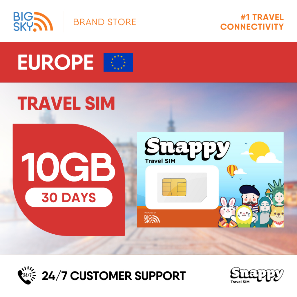 EUROPE Snappy Travel SIM - 10GB (30 days validity) - High - Speed ...