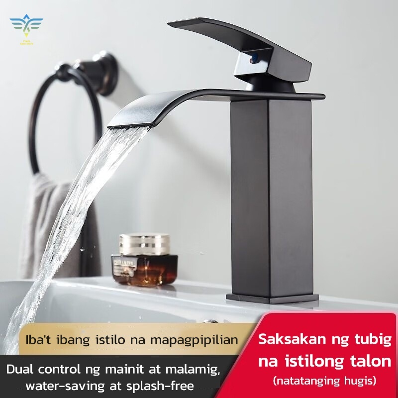 European Bathroom Waterfall Basin Sink Faucet Black Faucets Brass Bath ...