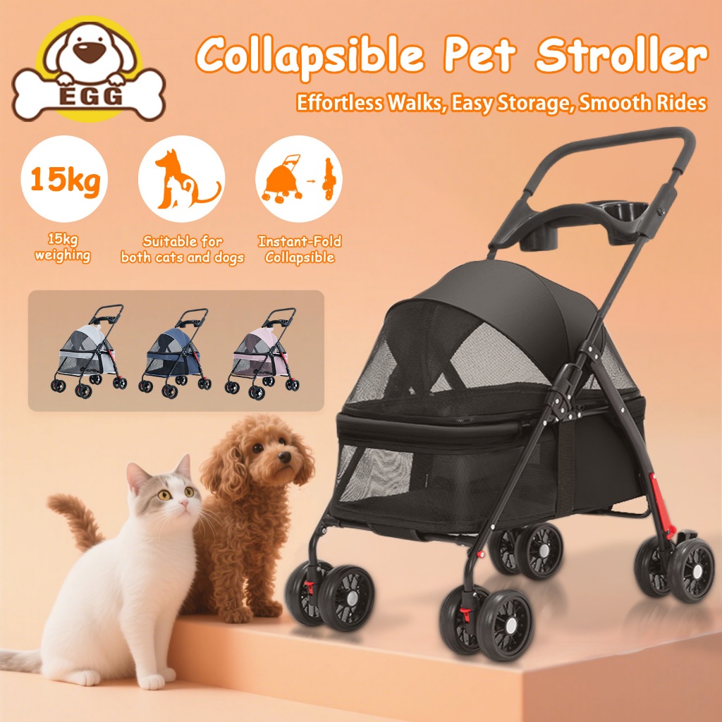 EGG 】 Ultra-high Quality Foldable Pet Trolley Dog Cat Cart 4 Wheels Fit ...