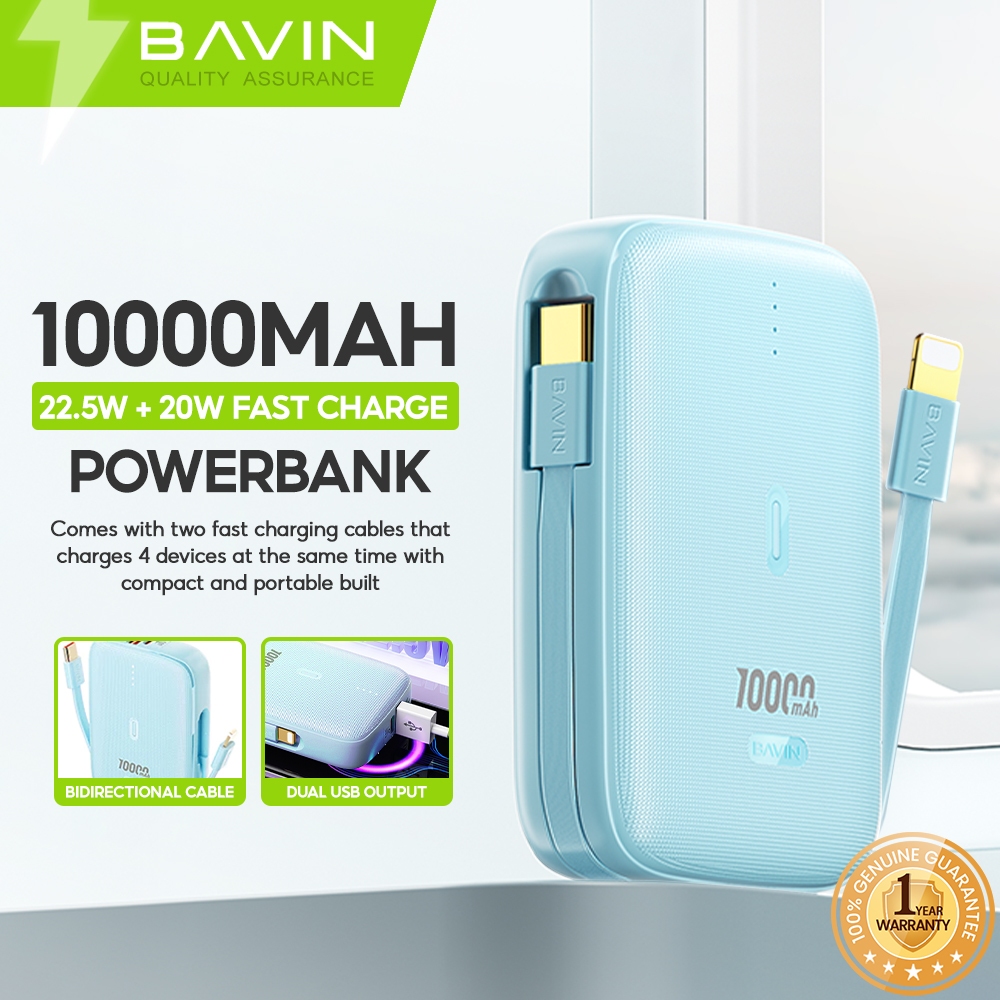 BAVIN PC1090 10000mAh Mini Powerbank 22.5W USB + 20W USB-C In & Out w/ Bidirectional Charging ...