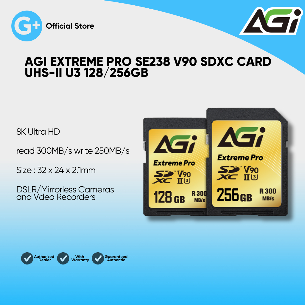 AGI SD Card V90 Extreme SDXC UHS-II U3 (Read/Write Speed 300/250MBs ...