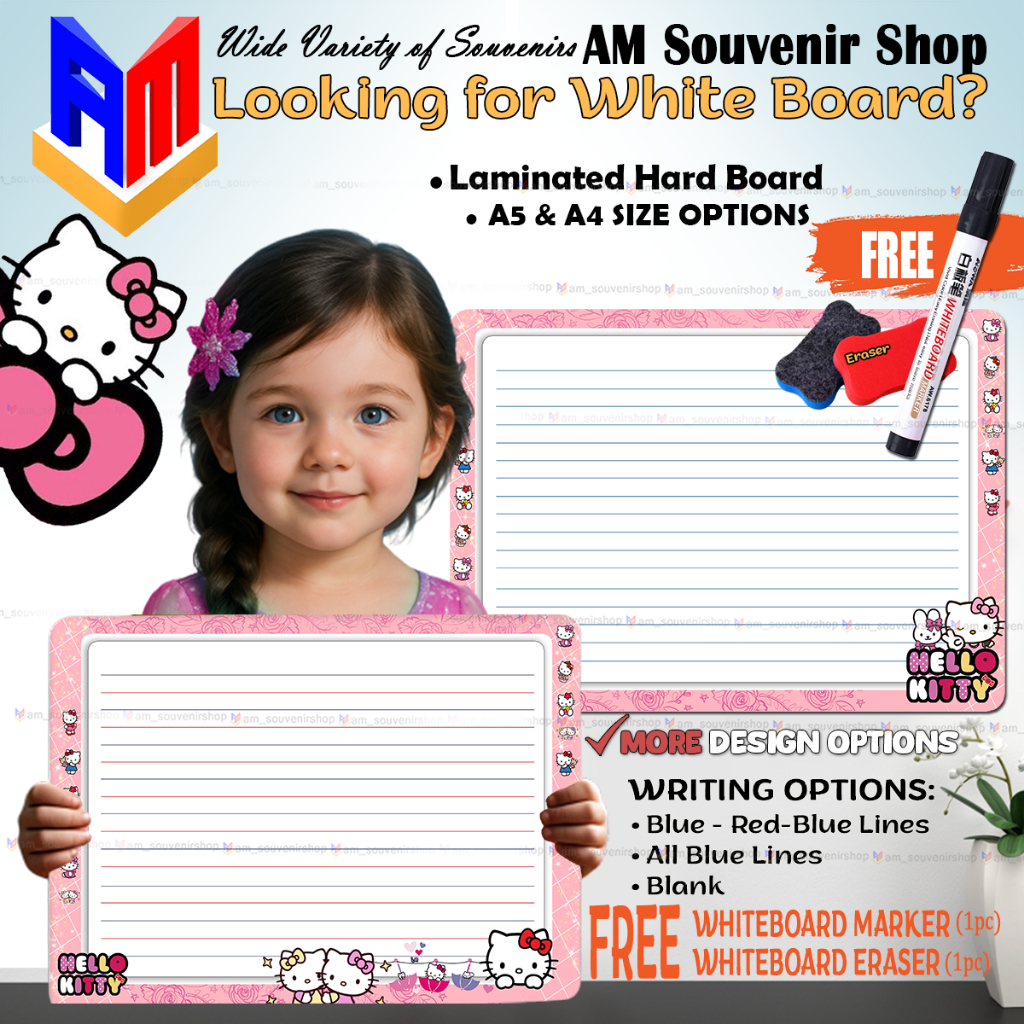 HK - Hello Kitty - Sanrio- White Board - Blue Red Blue or Blue Lines ...