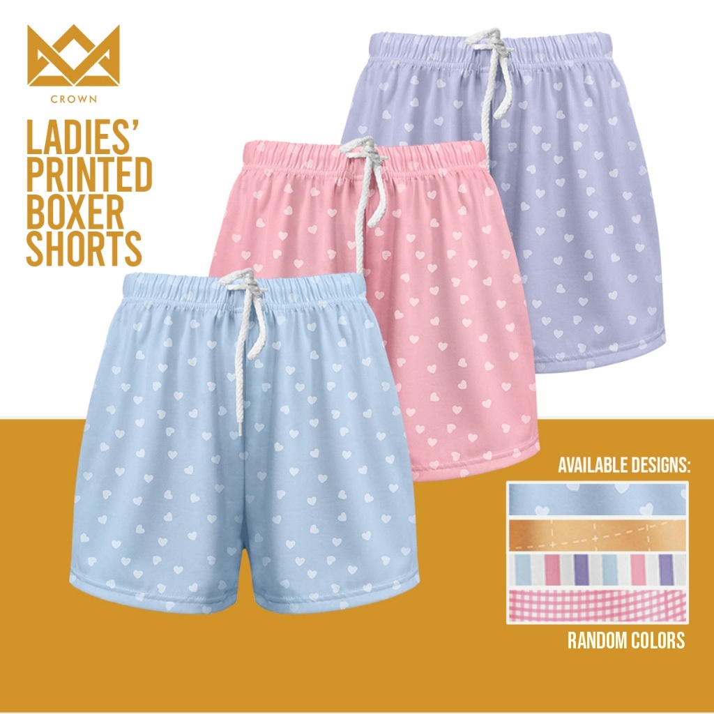 Crown Boxer Shorts for Ladies 3pcs Random Colors Heart Grid Designs ...
