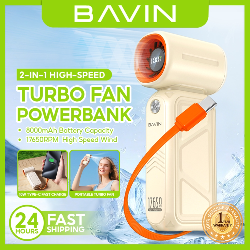 BAVIN BF015 2in1 17650RPM Handheld Mini Turbo Fan w/ 8000mAh Powebank ...