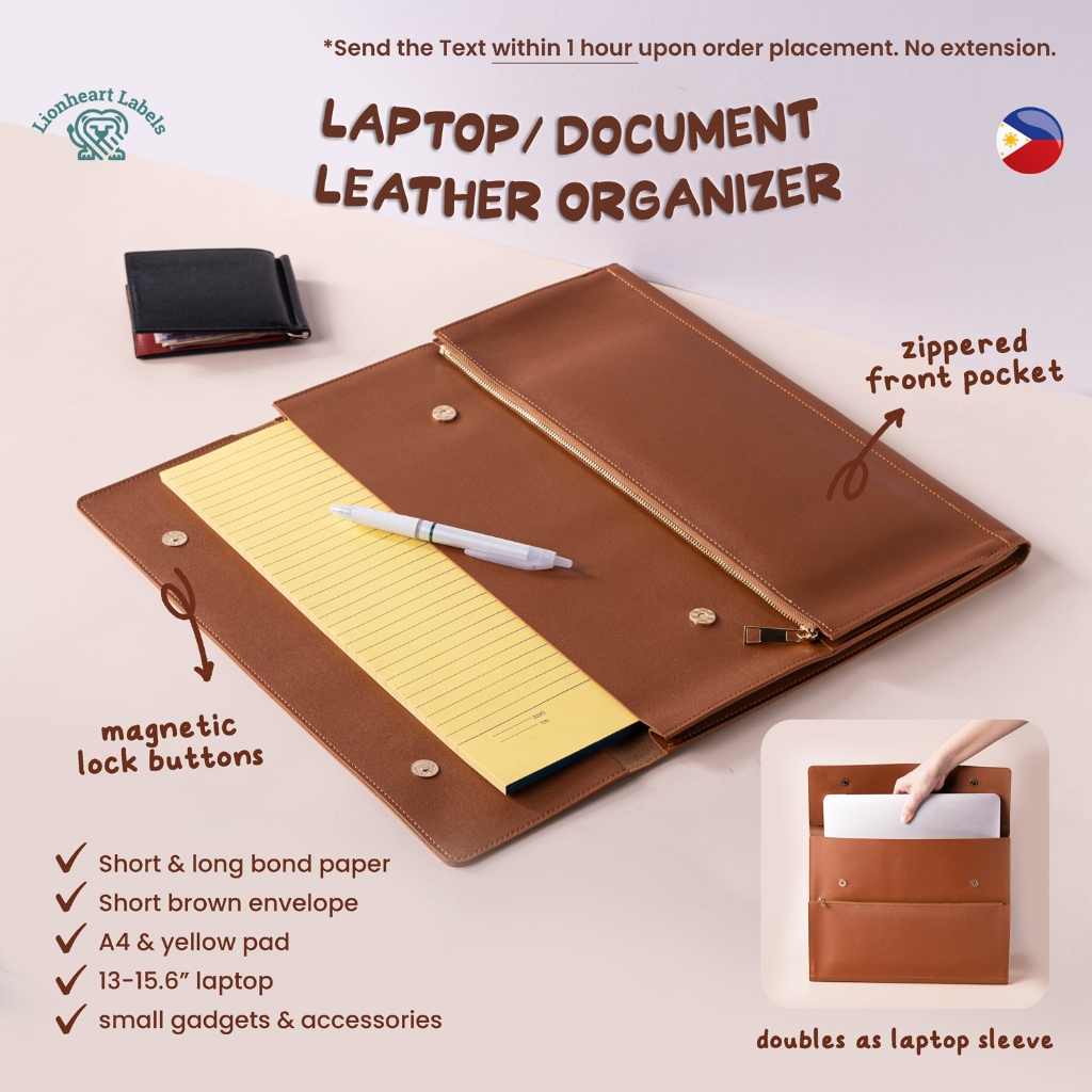 PREMIUM Personalized Leather Organizer Laptop Document Magnetic ...