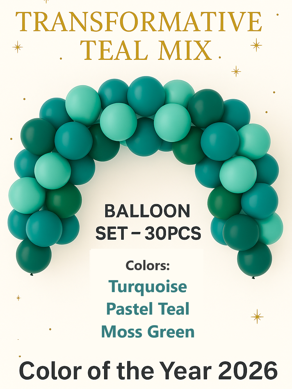 Transformative Teal Mix Balloon Set – Color of the Year 2026 | 30pcs ...