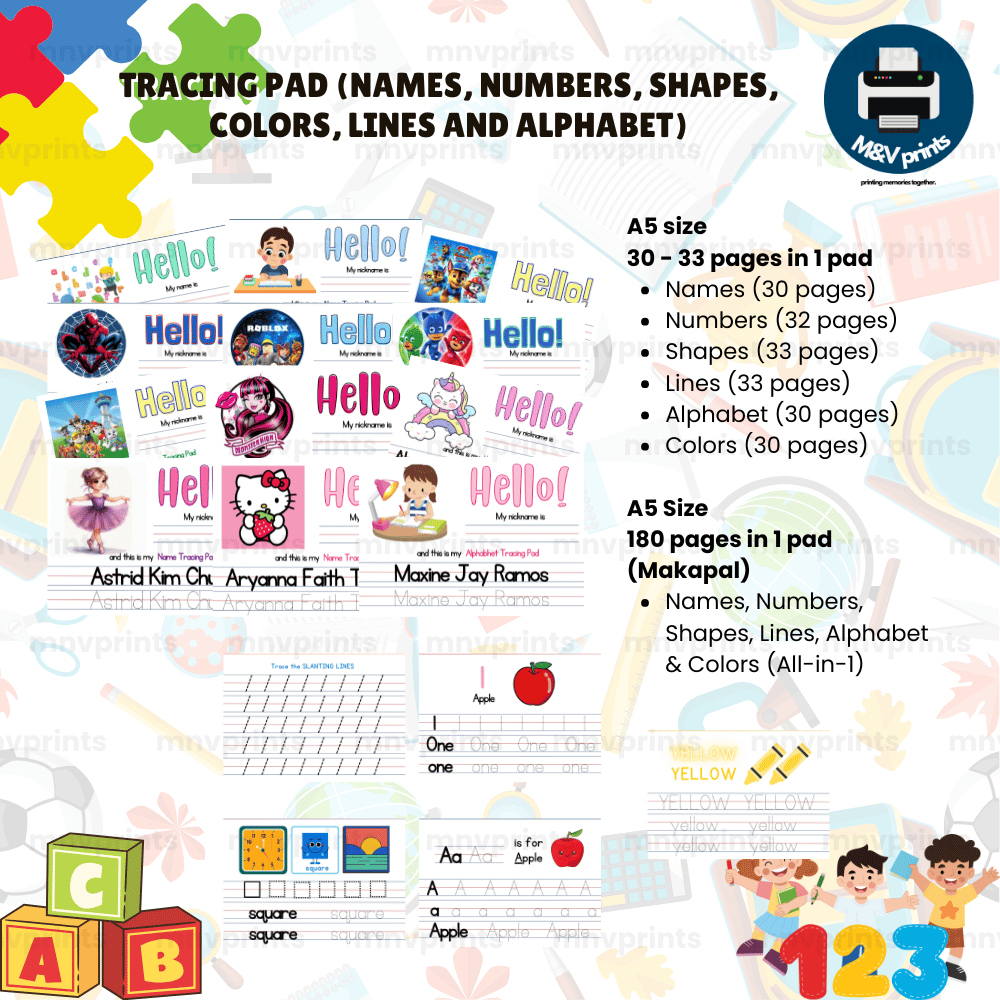 All-in-1 Customized Tracing Pad with Covers Alphabet Names Numbers ...