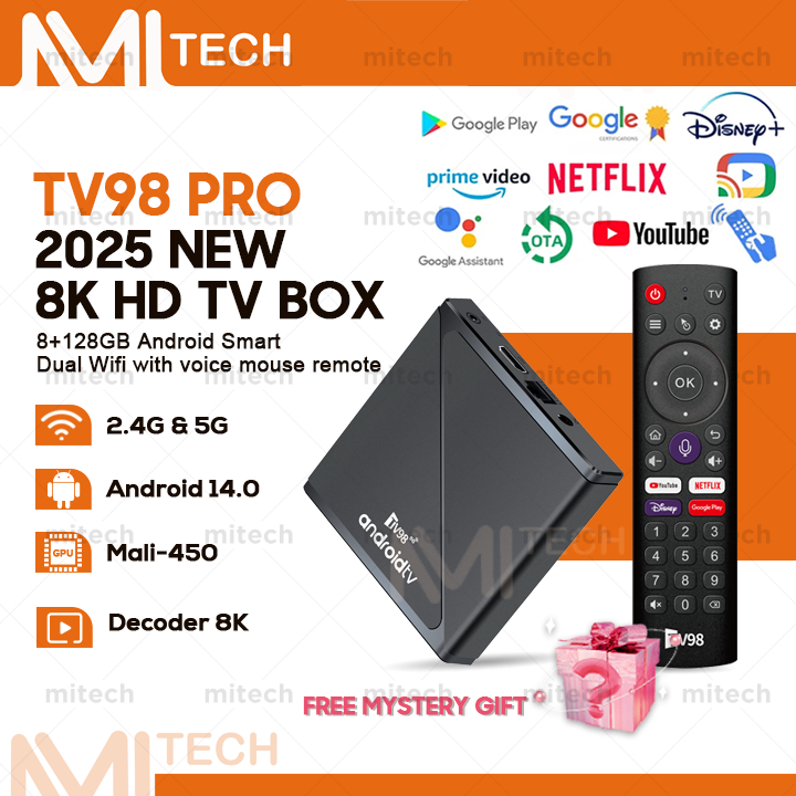 TV98 PRO 8K HD 8+128GB 2.4/5G Dual Wifi Android TV BOX Allwinner H313 ...
