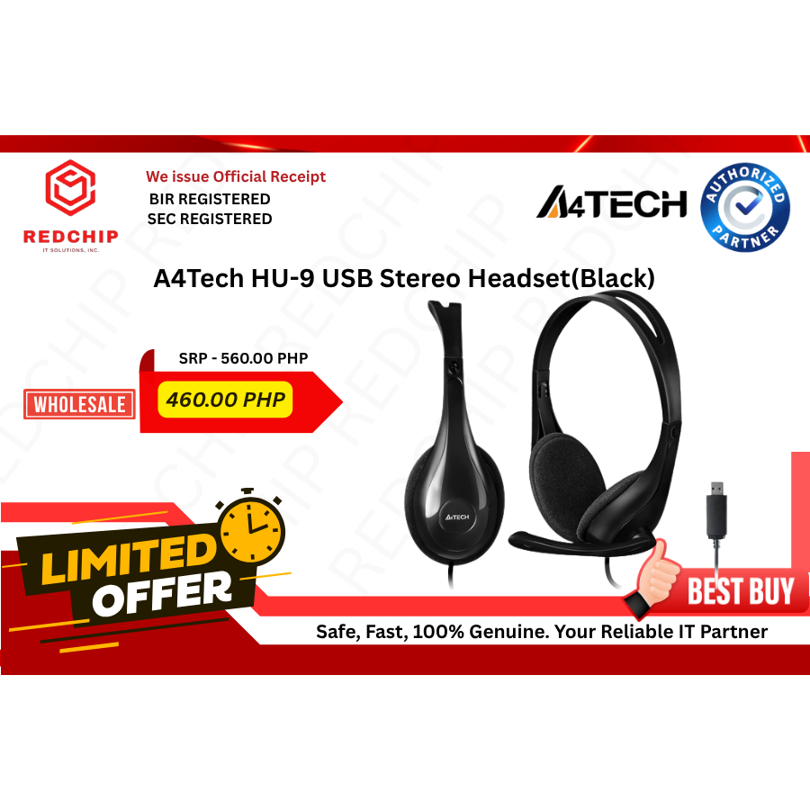 A4Tech HU-9 USB Stereo Headset(Black) | Shopee Philippines