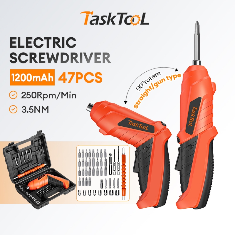 TASKTOOL 47PCS Cordless screwdriver tool kit Power Cordless Drill ...