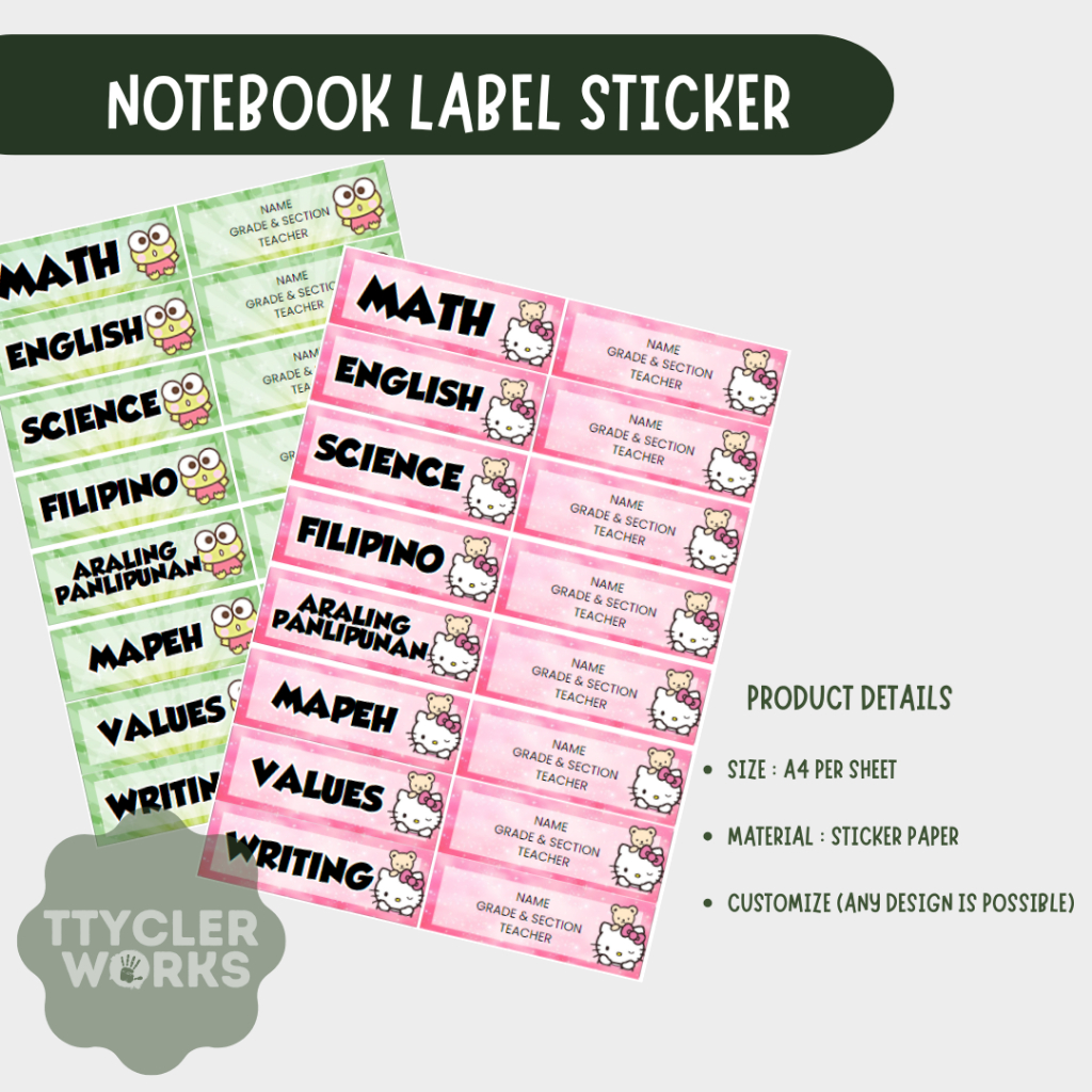 Notebook Stickers Subject, Name, Grade & Section | Shopee Philippines