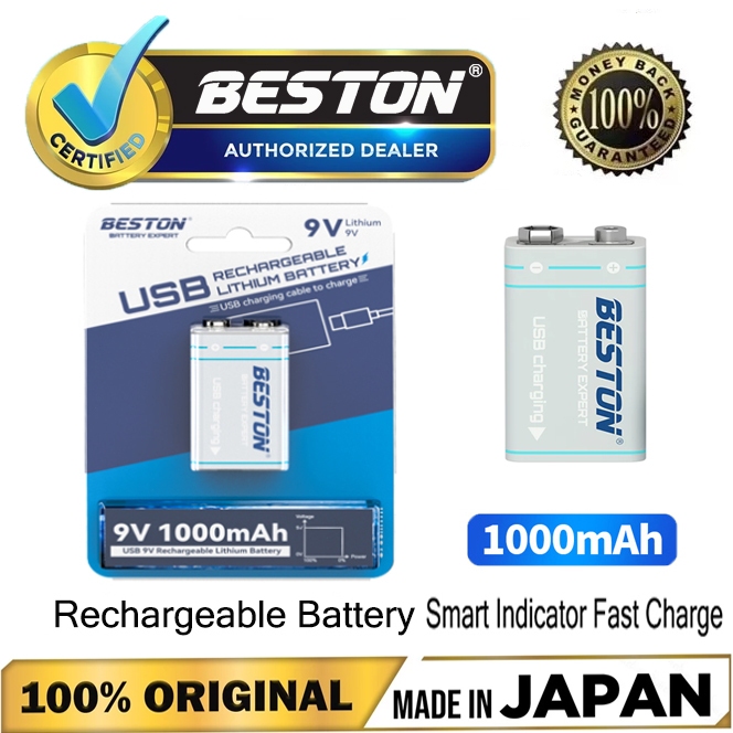 Beston 9V Rechargeable Batteries 1000mAh Li-ion Rechargeable 9 Volt ...