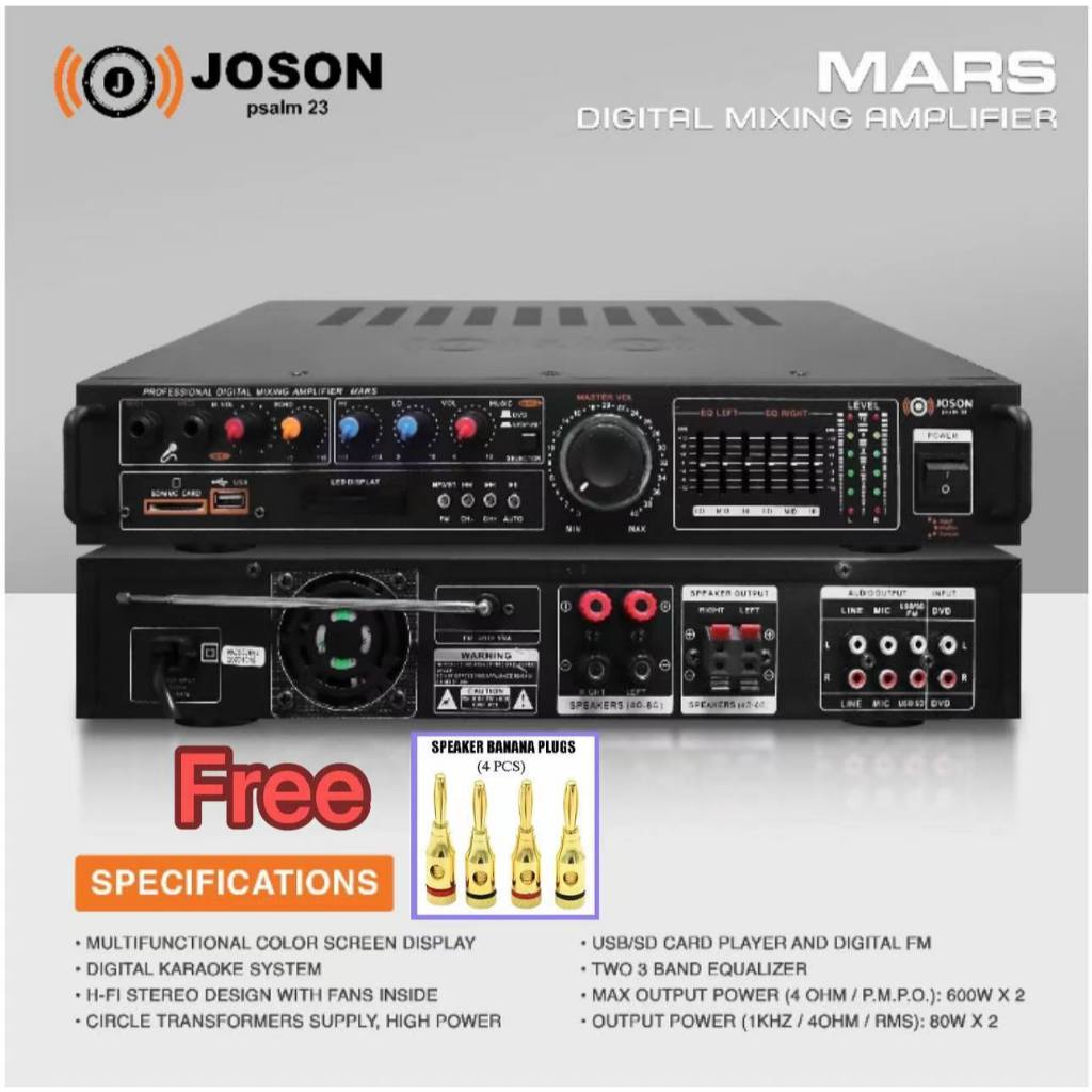 Joson Mars Professional Amplifier with Equalizer FM/USB/SD/BT PLAYER ...