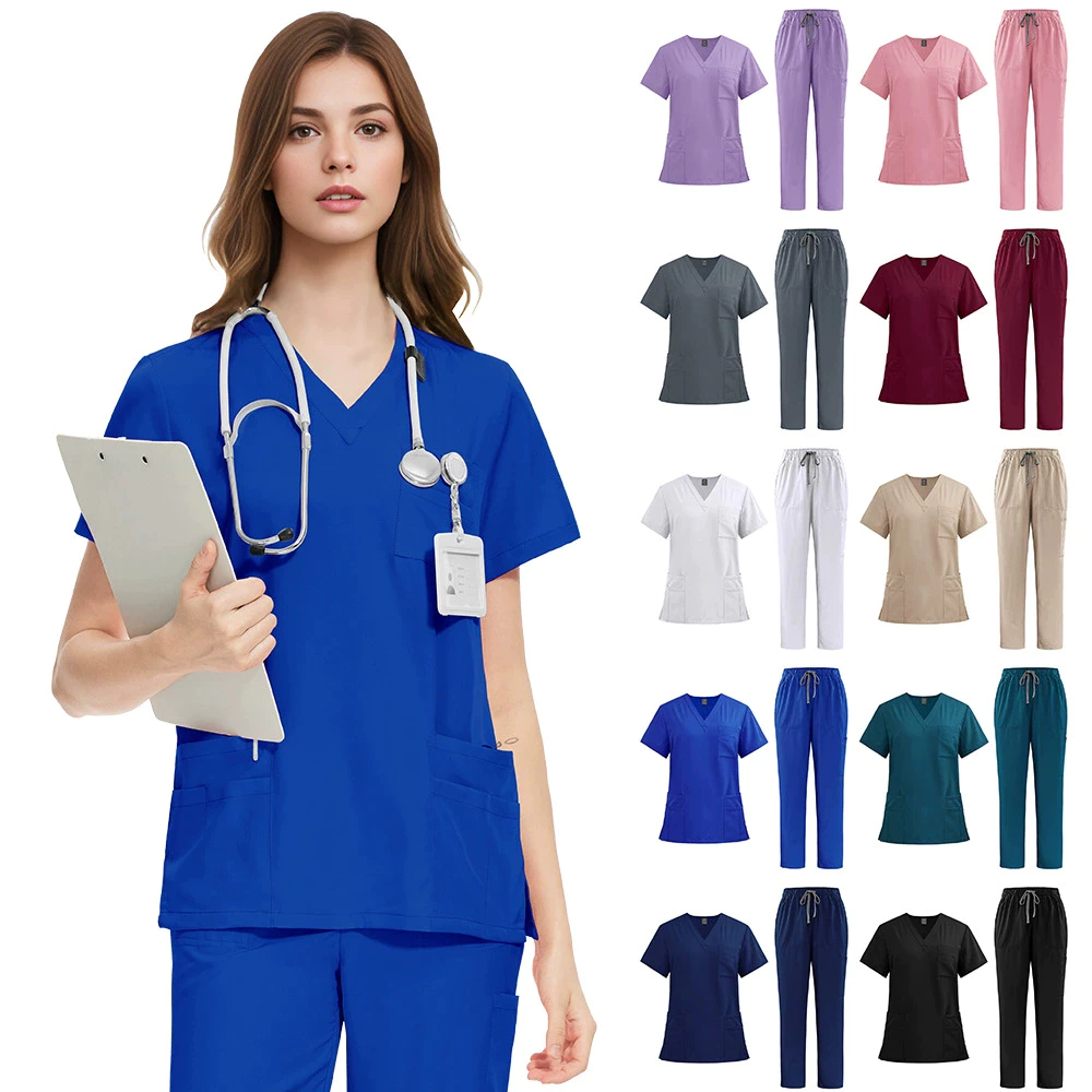 Surgical Uniforms Woman Scrub Set Medical Nurse Beauty Salon Workwear ...