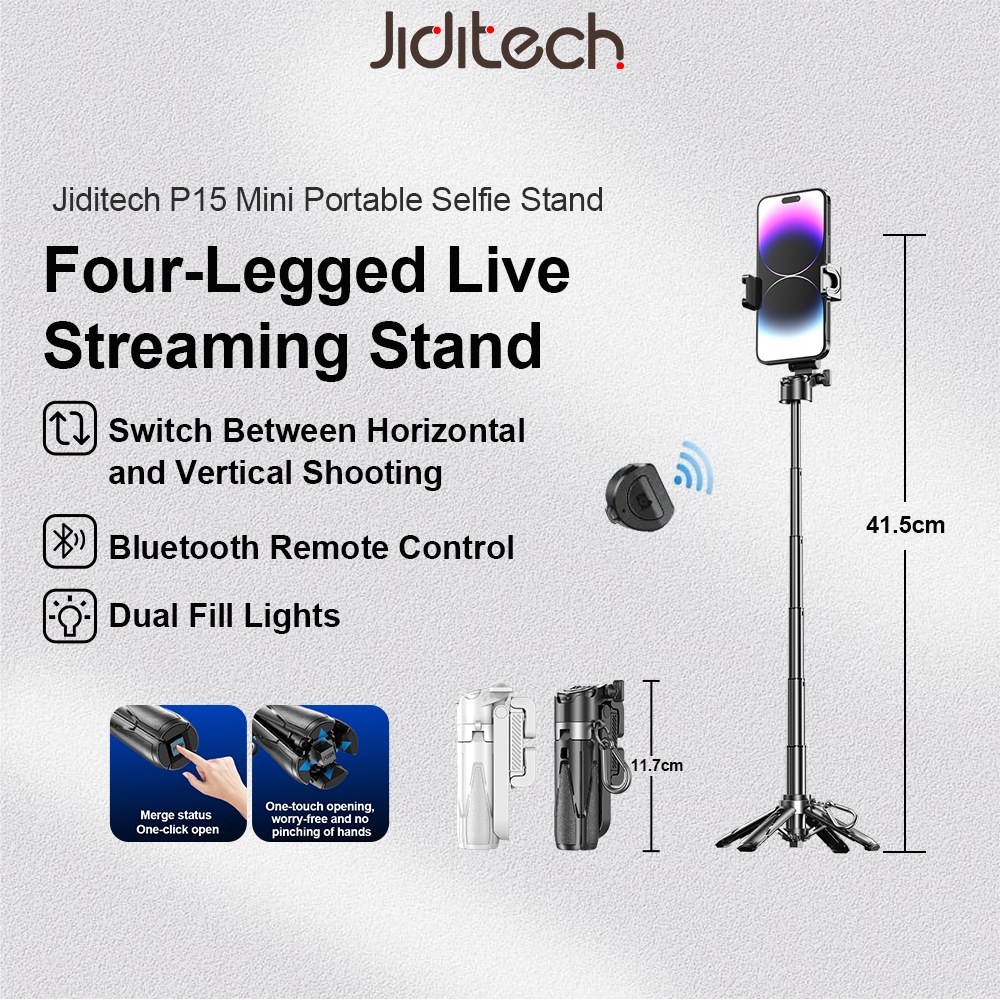 Jiditech Mini Selfie Stick Extendable Phone Grip Tripod With Bluetooth ...