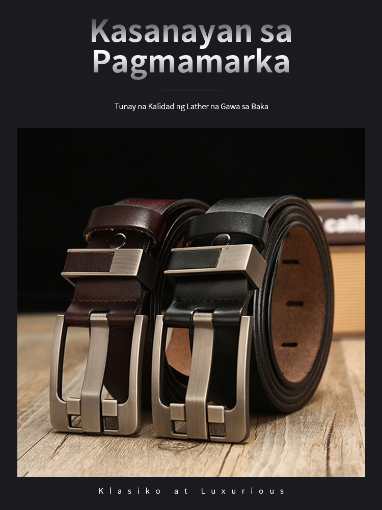 Genuine Leather Men's Belt: Retro Pinholes, 2-Way Flip, Casual/Business, Classic for Youth ...