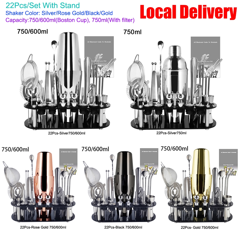 Ship Local-22Pcs 750/600ml Boston Cocktail Shaker Bar Tools Bartending ...