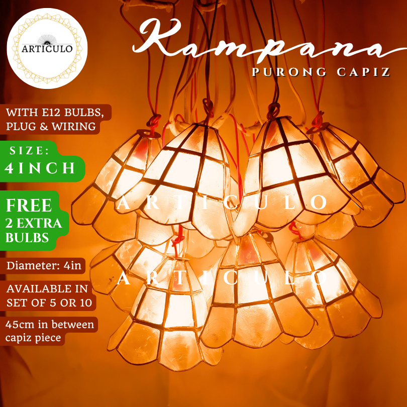 ARTICULO capiz light: 4inch KAMPANA ( authentic capiz bell WITH LIGHTS ...