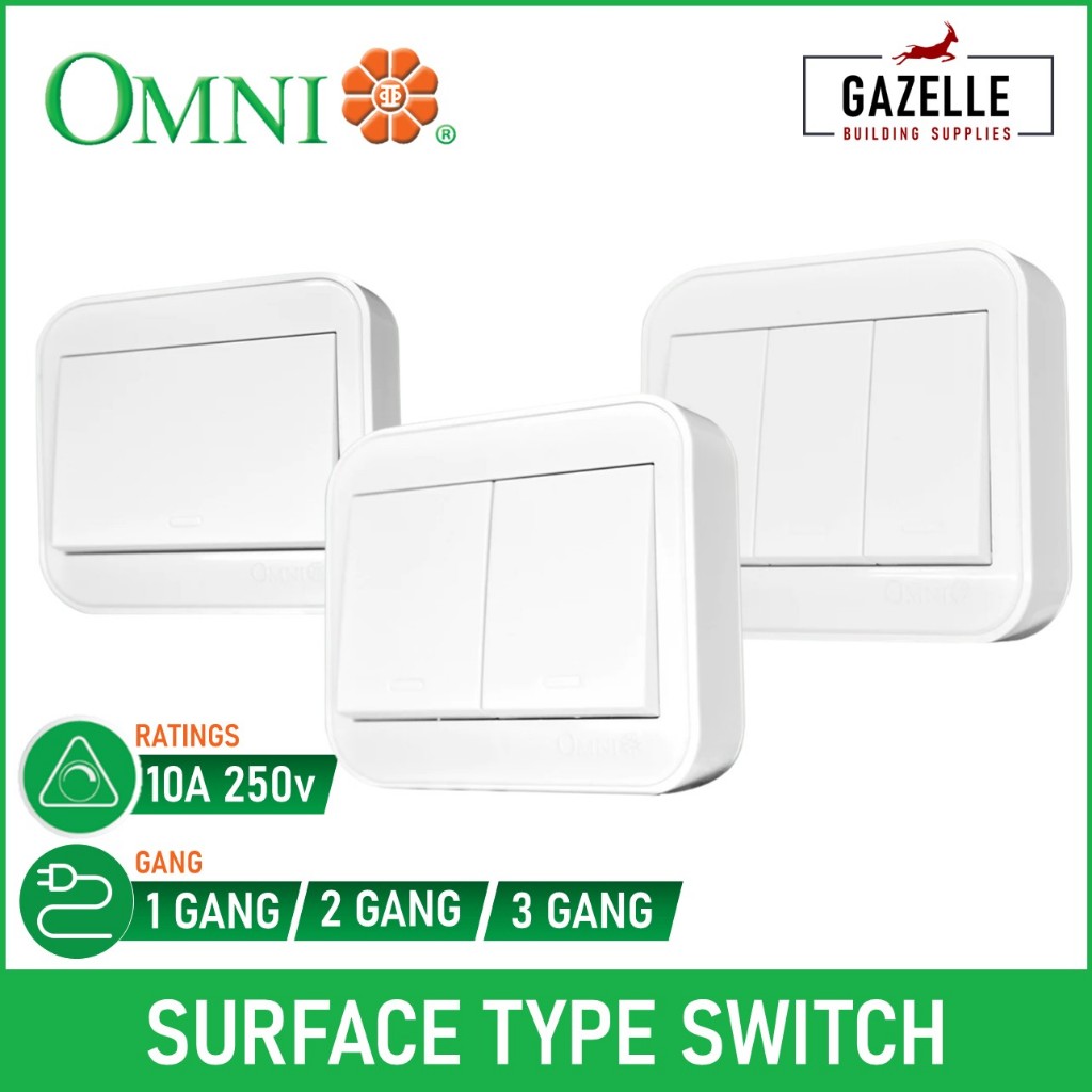 Omni Surface Type Switch 1-Gang / 2-Gang / 3-Gang 10A - WSS-201 / WSS ...