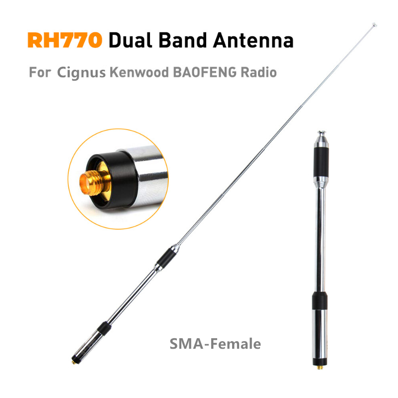 Female RH 770 High Gain Dual Band Extendable Antenna For Baofeng Cignus Two Way Radio Walkie ...